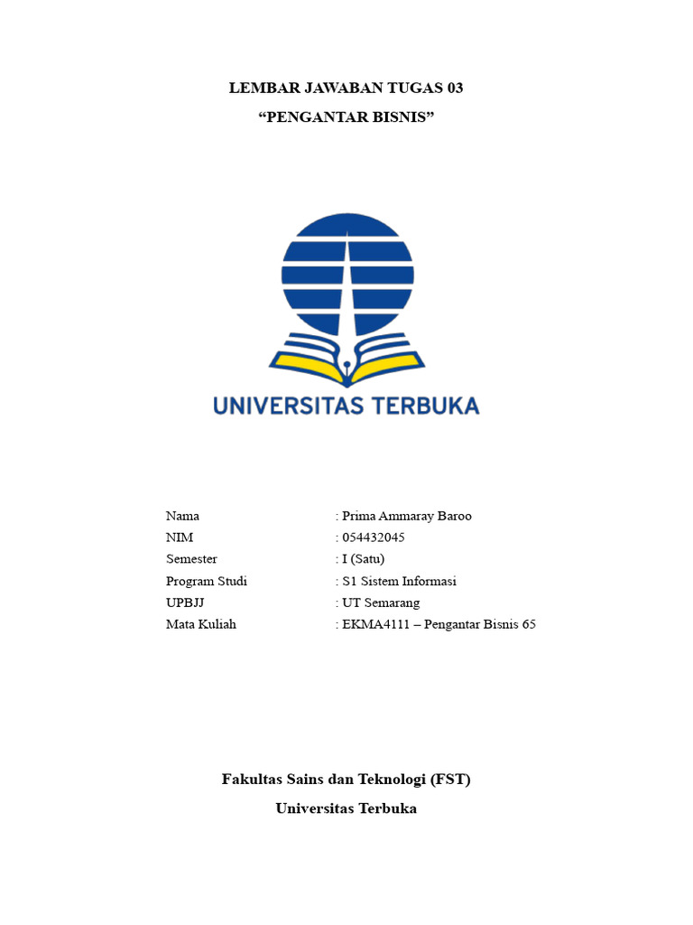 Tugas 03 - Pengantar Bisnis (EKMA4111) | Universitas Terbuka 2024 | PDF