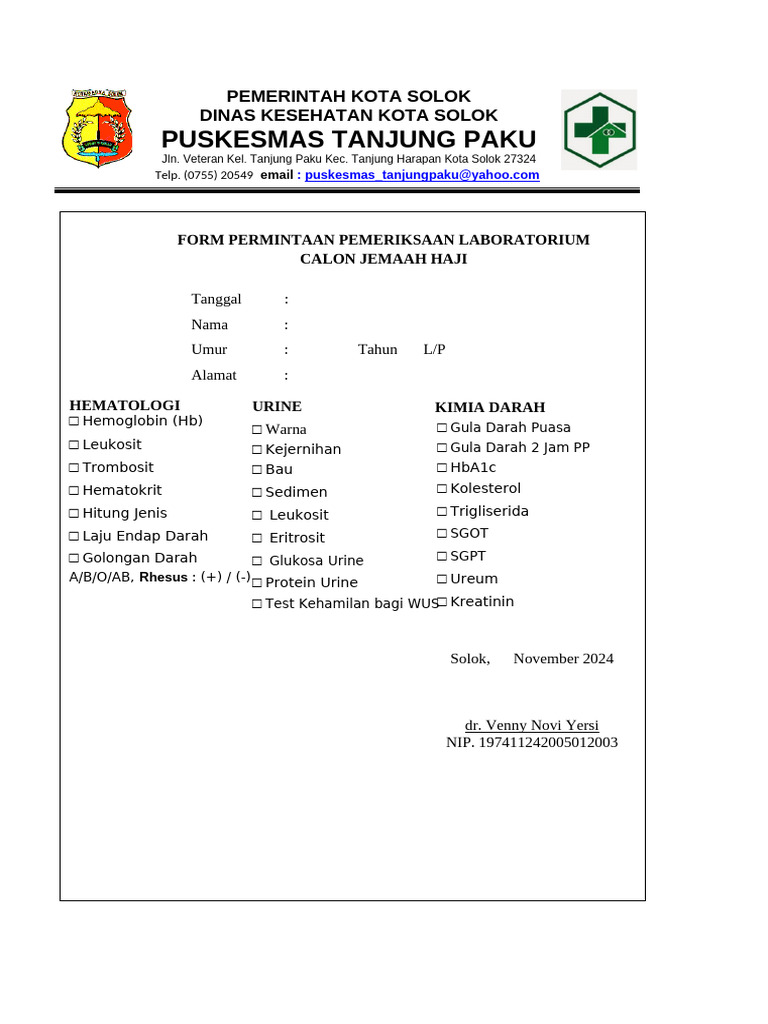 Blanko Permintaan Pemeriksaan Laboratorium | PDF