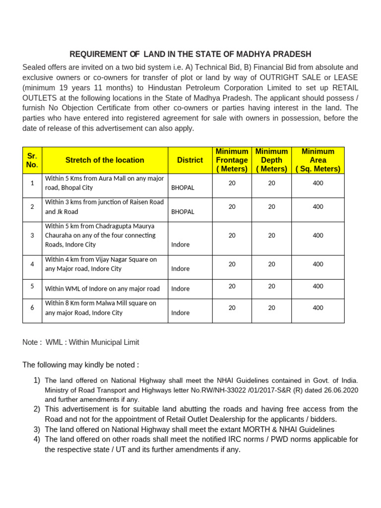 Requirement of Land (Only) in Madhya Pradesh | PDF | Deed | Private Law
