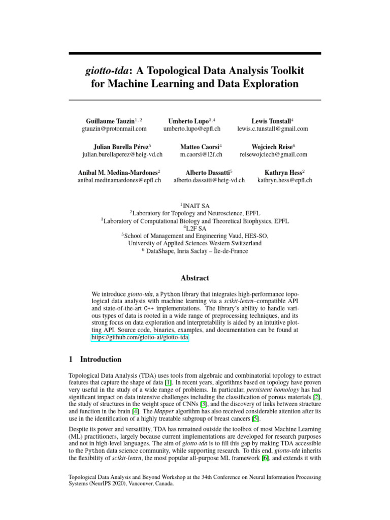 giotto-tda_A_Topological_Data_Analysis_Toolkit | PDF | Machine Learning | Computing