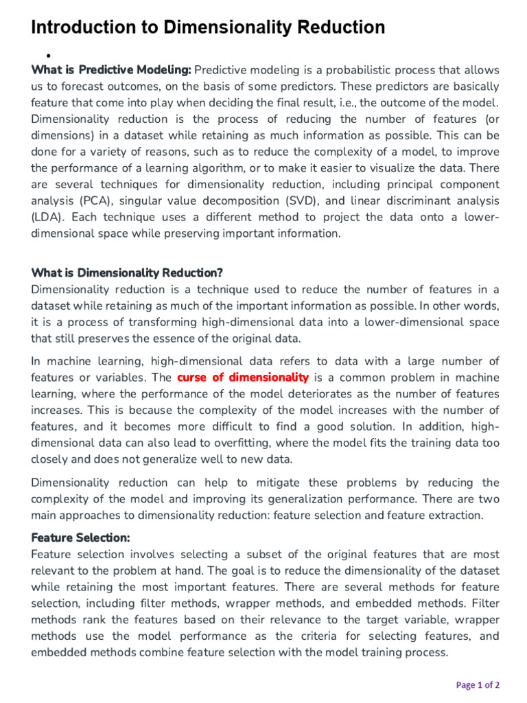 Dimensionality Reduction | PDF | Principal Component Analysis | Machine ...