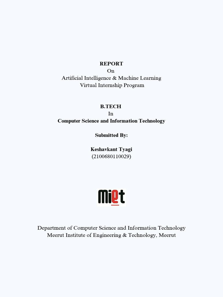 AI-ML Virtual Internship Report | PDF | Machine Learning | Artificial ...