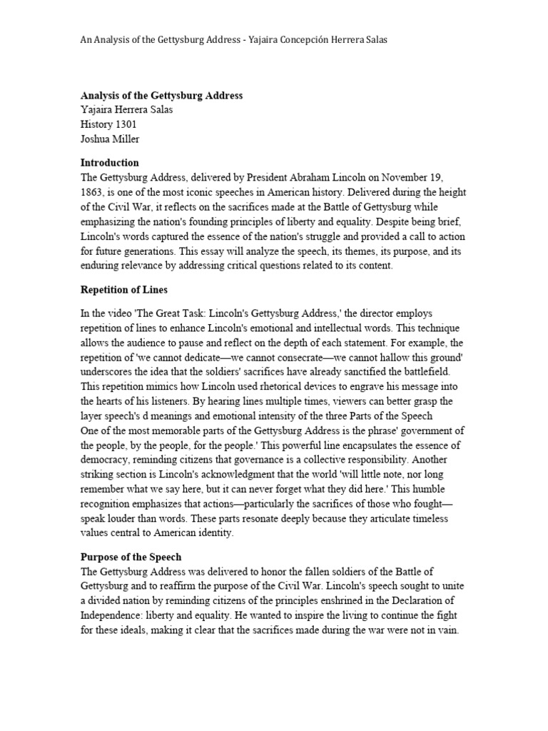 Gettysburg Address Analysis Yajaira | PDF | Abraham Lincoln