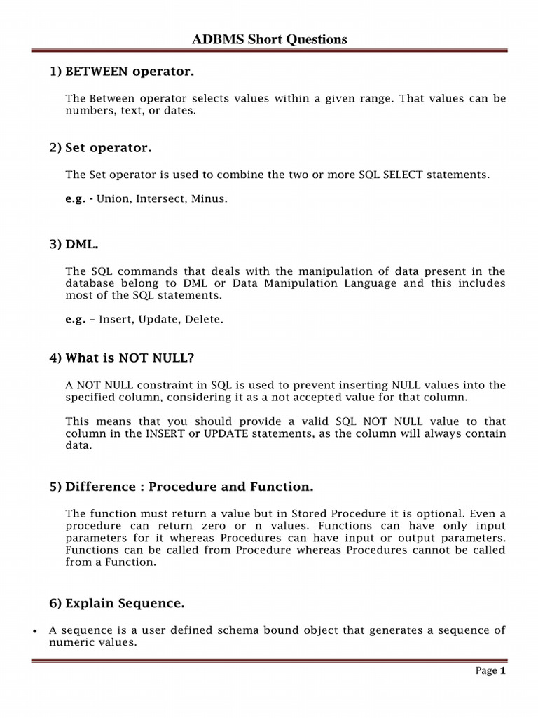 ADBMS Short Questions-1 | PDF