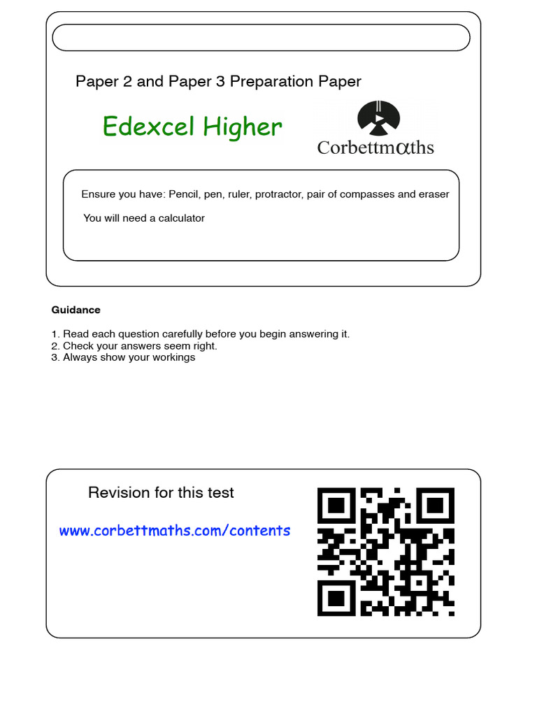 Corbett Paper 2 3 Higher Edexcel 67 Pages | PDF | Trigonometric ...