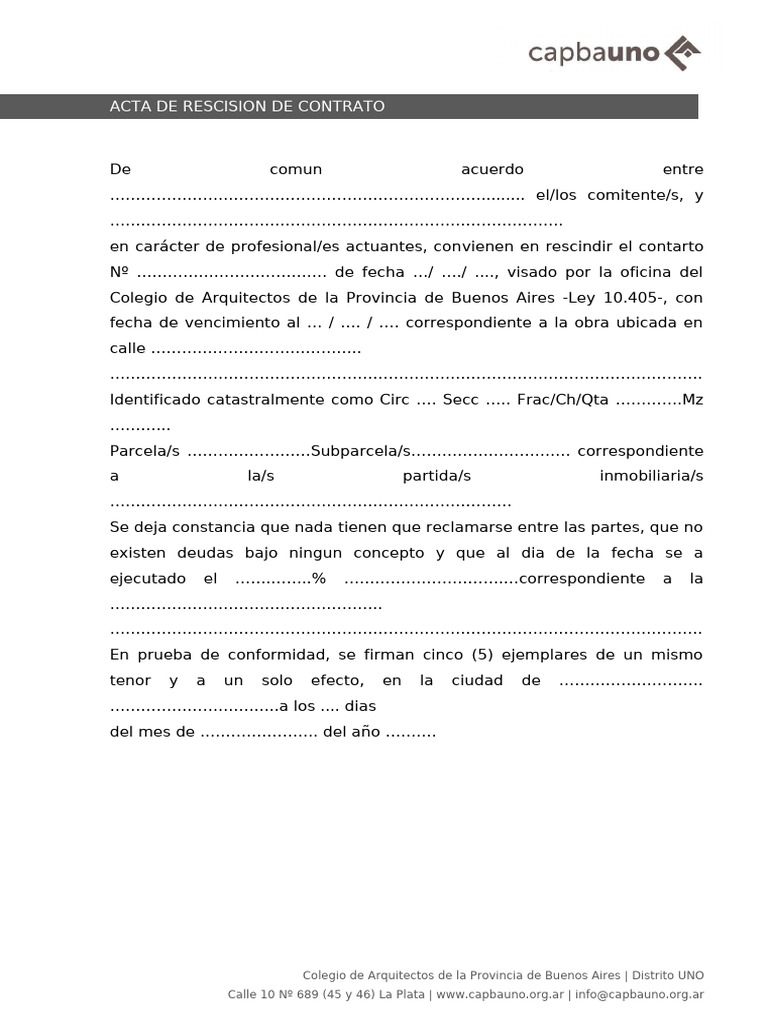 Acta Rescision de Contrato | PDF