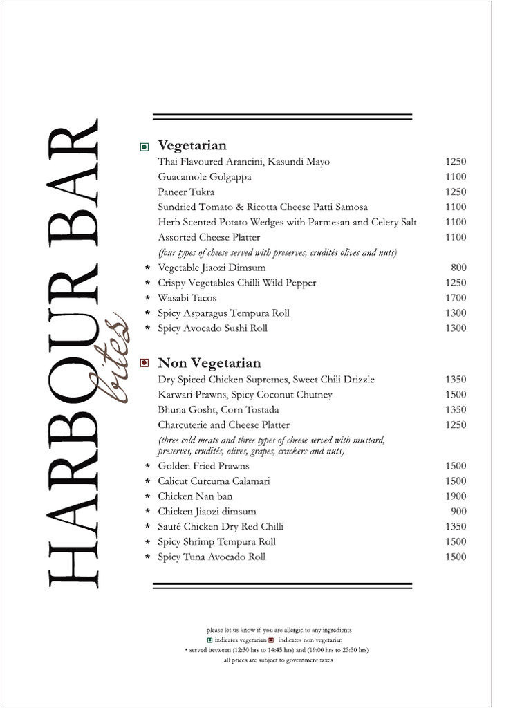 Harbour Bar Food Menu 2019 | PDF