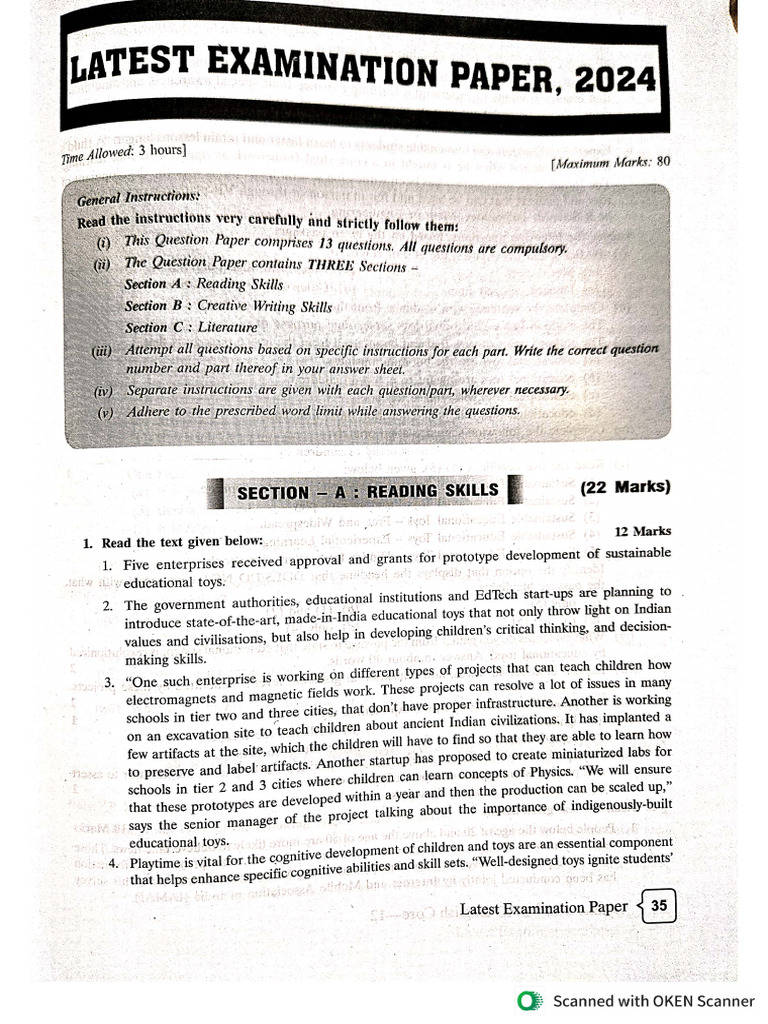 Sample Paper English Class 12 | PDF