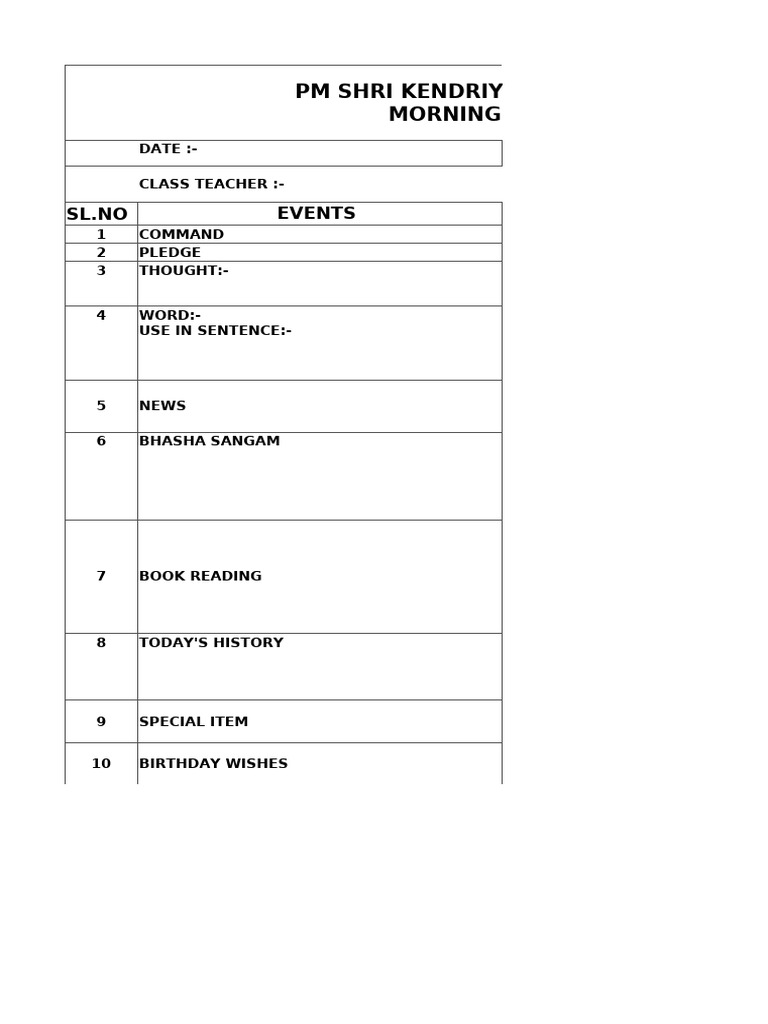 Revised Morning Assembly List 2024 - 25 | PDF