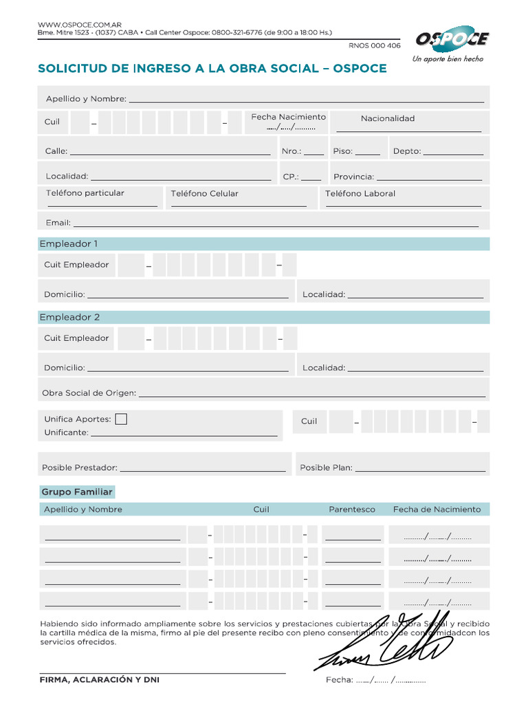 Ospoce FormularioIngreso EMLT | PDF