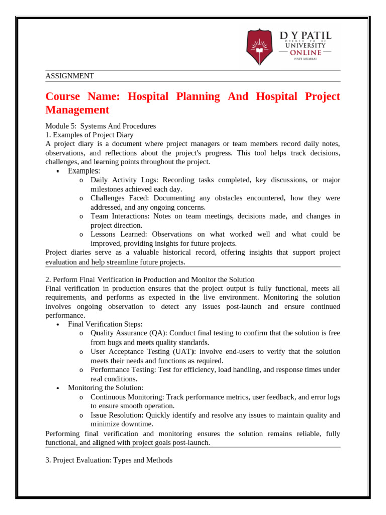 Assignment Module 5 Systems And Procedures | PDF | Evaluation | Performance Indicator