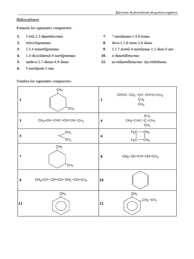 Ejercicios de formulación orgánica | PDF | Ester | Química Orgánica