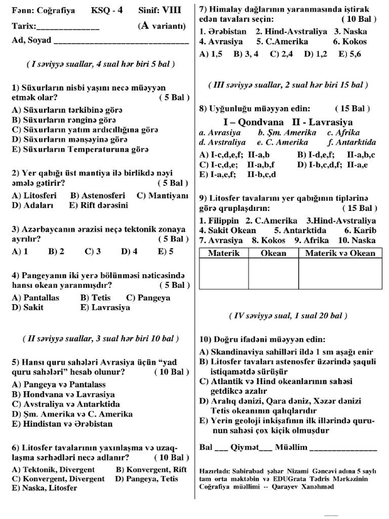 Sinif 8 KSQ 4 (A) | PDF