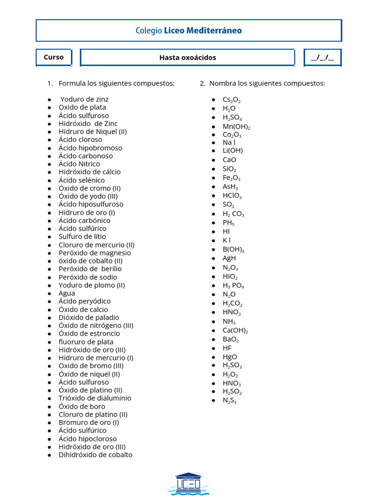 Formulaci-n Hasta Oxo-cidos (1) | PDF