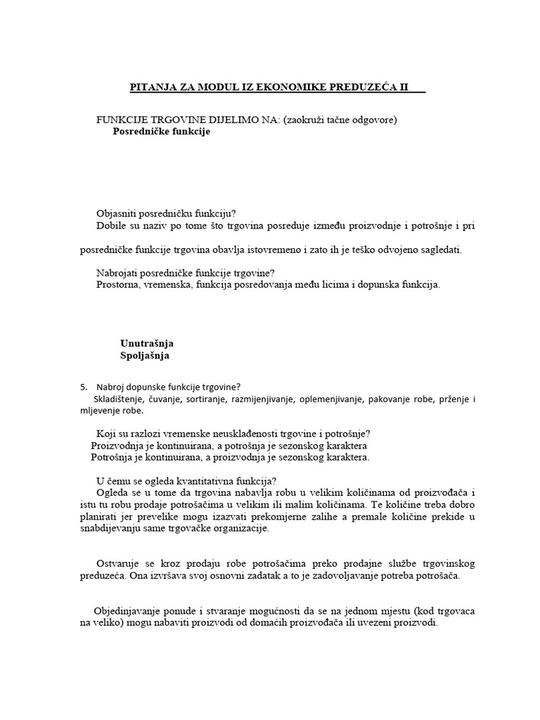 EKONOMIKA PREDUZEĆA II. Dopuna | PDF