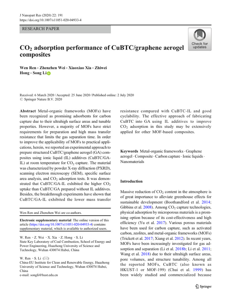 CO2 Adsorption On Cu BTC To Improve The Quality of Syngas Produced From ...