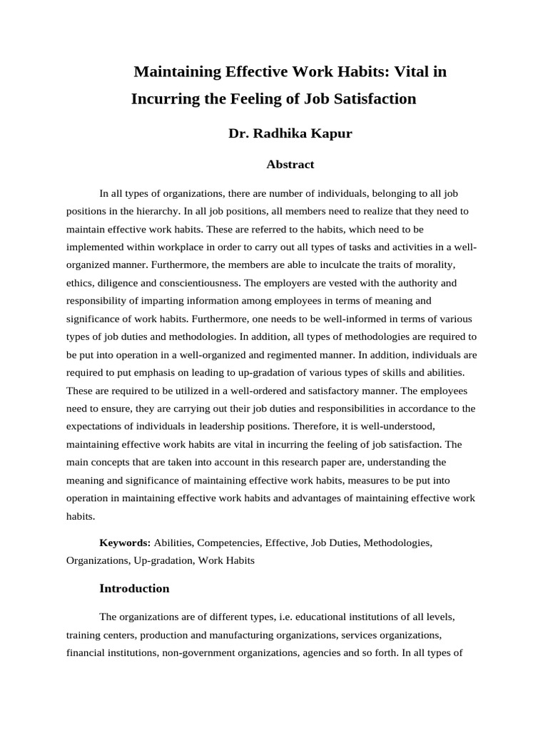 Maintaining Effective Work Habits 4 | PDF | Methodology | Critical Thinking