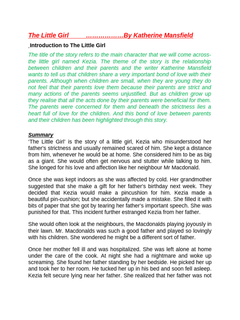 The Little Girl - Notes | PDF