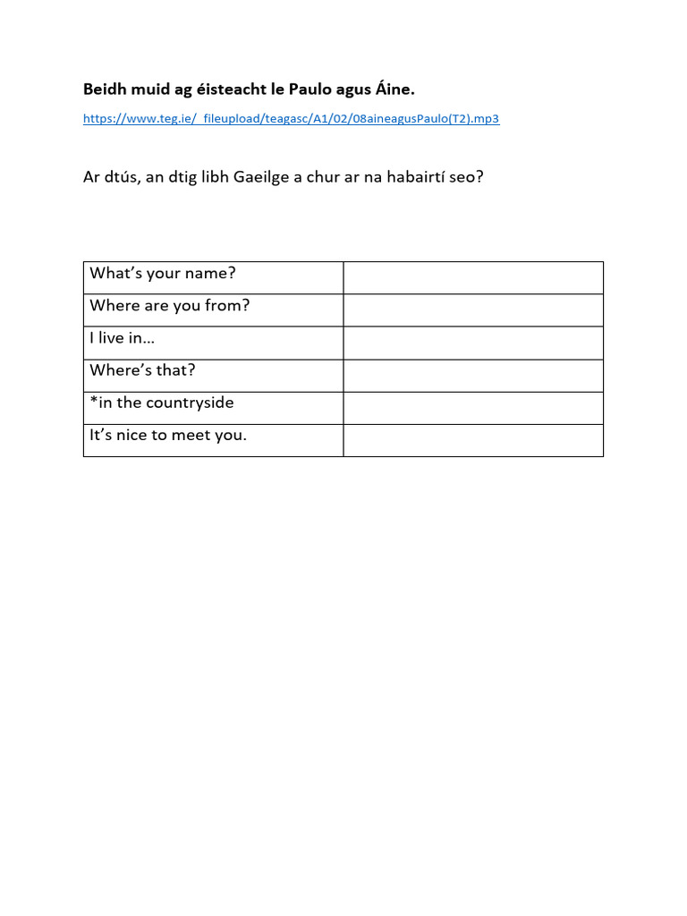 Irish Lesson 3 | PDF