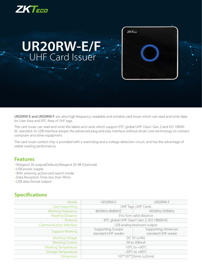8.- Enrolador UR20RW-E ZK | PDF | Usb | Ultra High Frequency