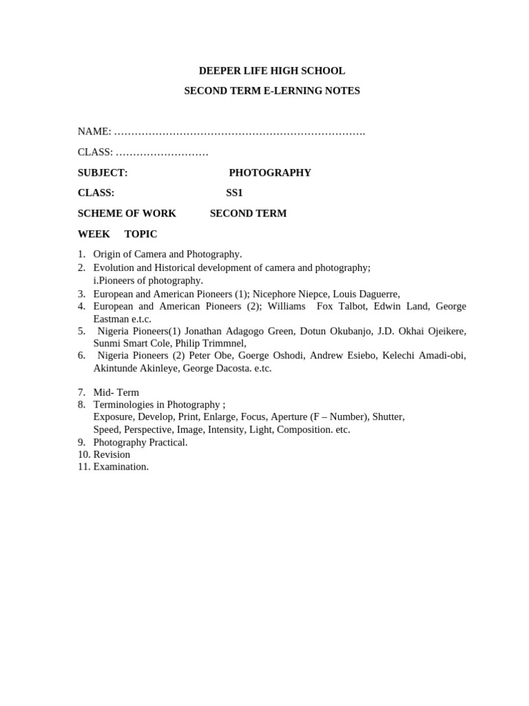 Ss1 Second Term Photo E-Note | PDF | Shutter Speed | Aperture