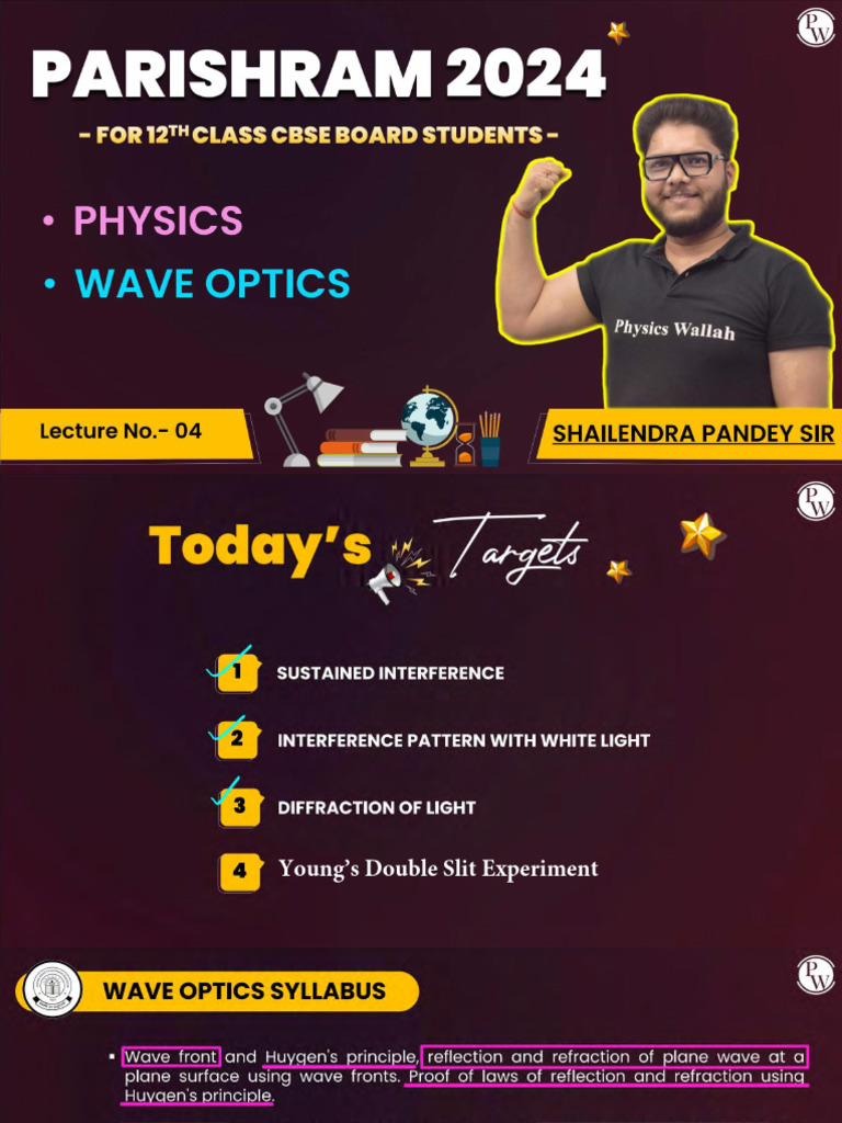 Wave Optics 04 - Class Notes - Parishram 2024 | PDF