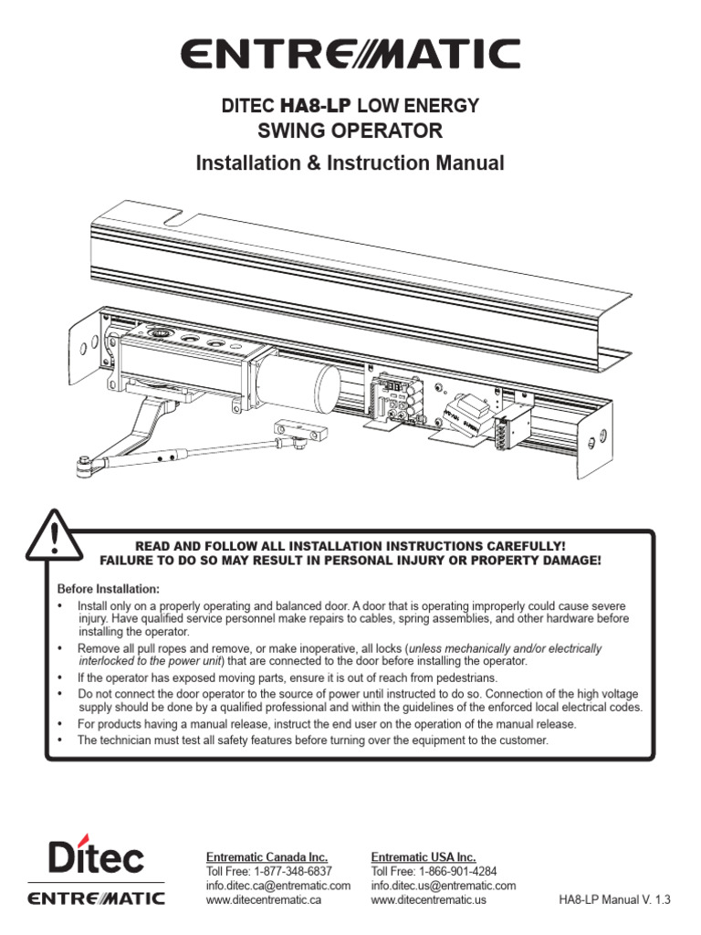 DITEC HA8-LP Swing Operator Manual | PDF | Door | Screw