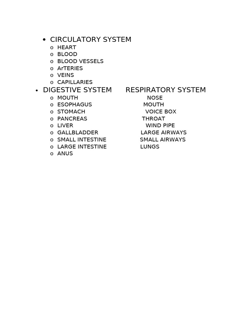 Circulatory, Digestive & Respiratory Systems | PDF