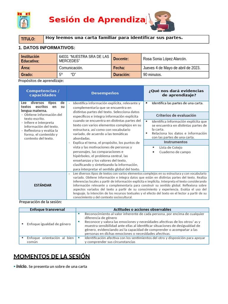 5_PROY1_SEM1_S2_COM-SESION jueves 4 de mayo | PDF | Evaluación | Aprendizaje