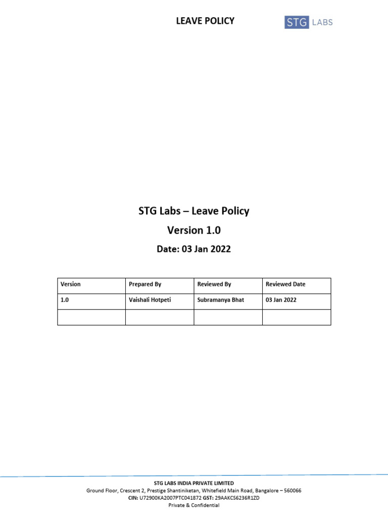 STG Labs- Leave Policy | PDF | Employment Compensation | Industrial Relations
