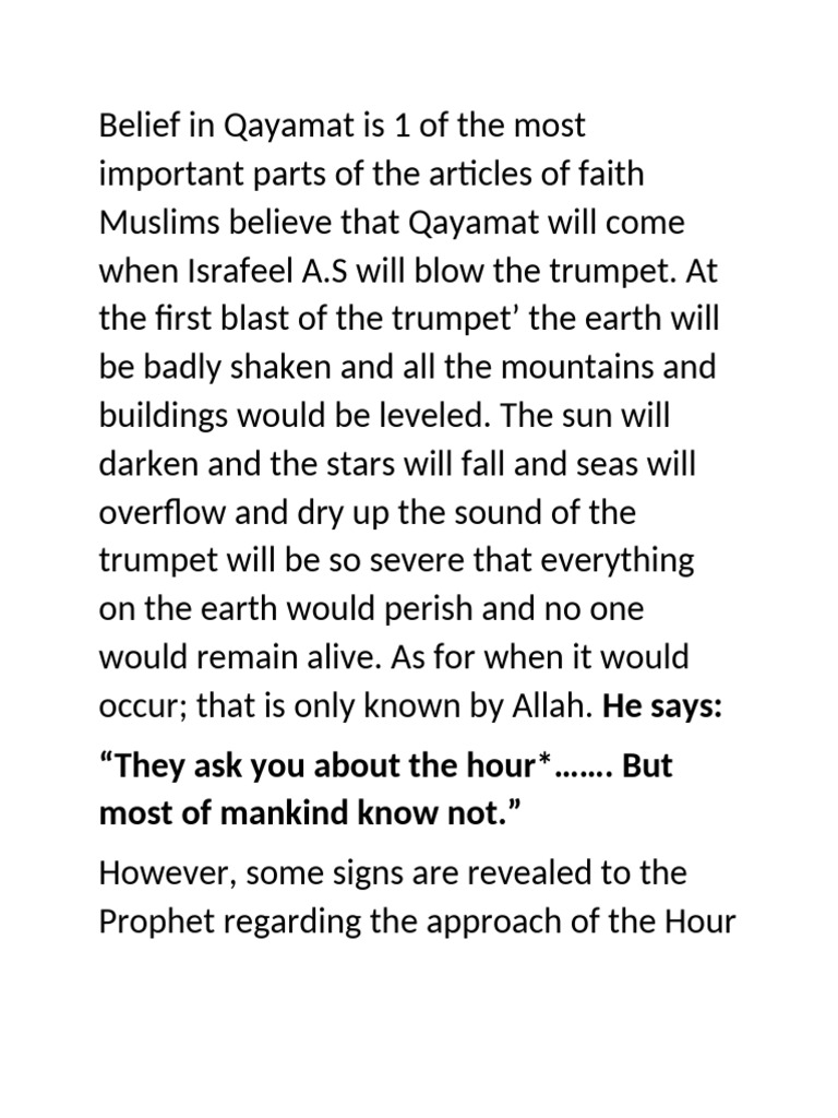 Belief in Qayamat Is 1 of The Most Important Parts of The Articles of ...