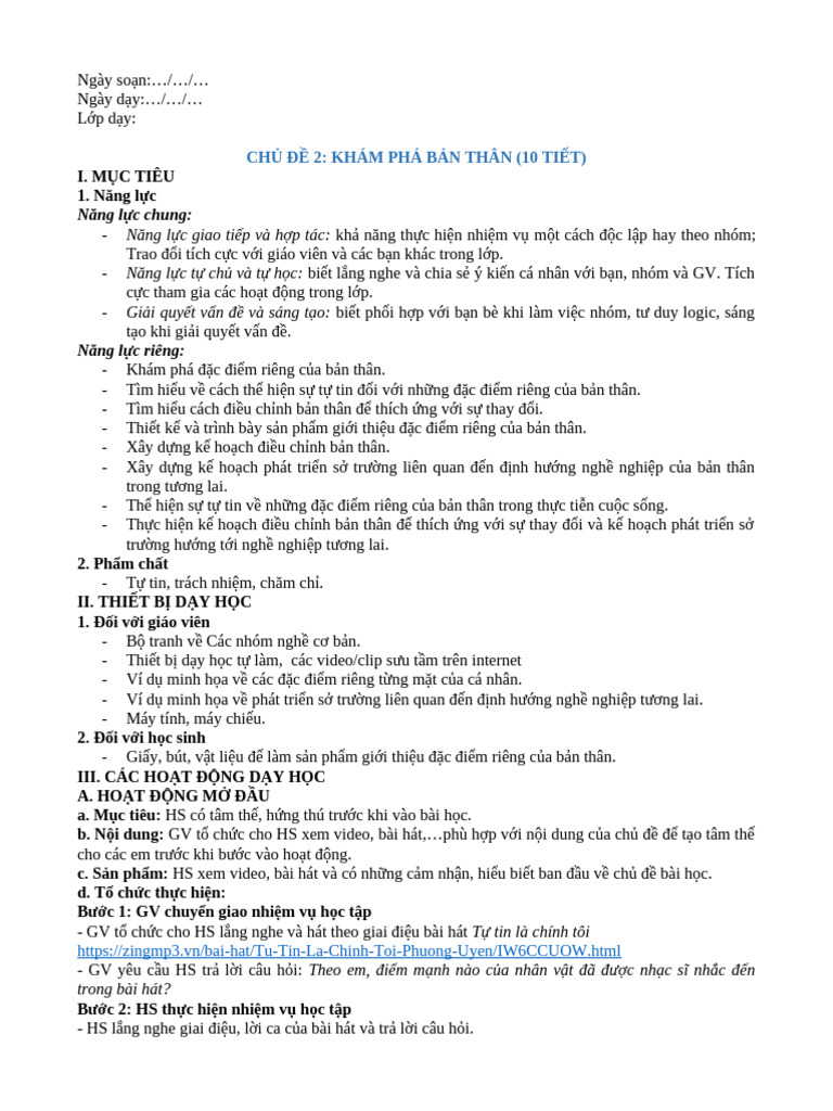 GA - HDTN - CHỦ ĐỀ 2 | PDF