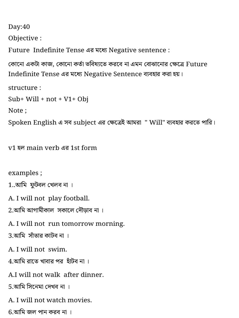 Future Indefinite Negative | PDF