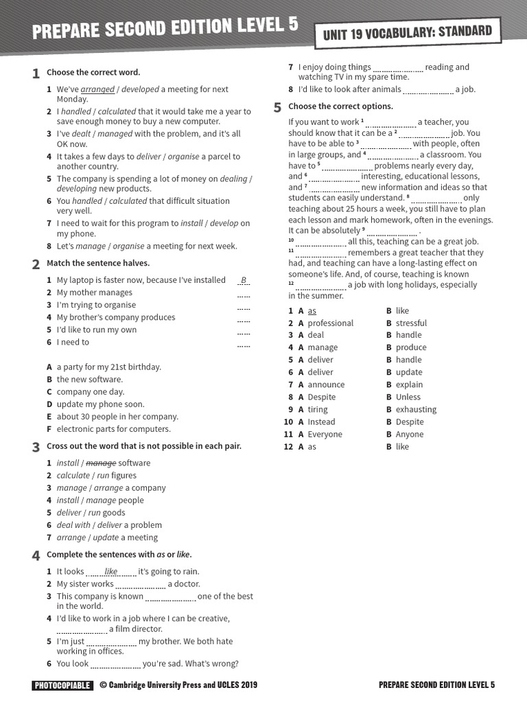 PREPARE 5 Vocabulary Standard Unit 19 | PDF