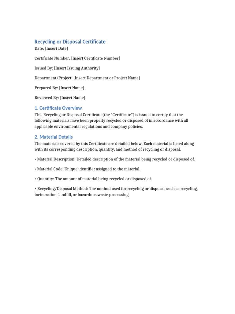 Recycling and Disposal Certificate Guide | PDF | Waste Management ...