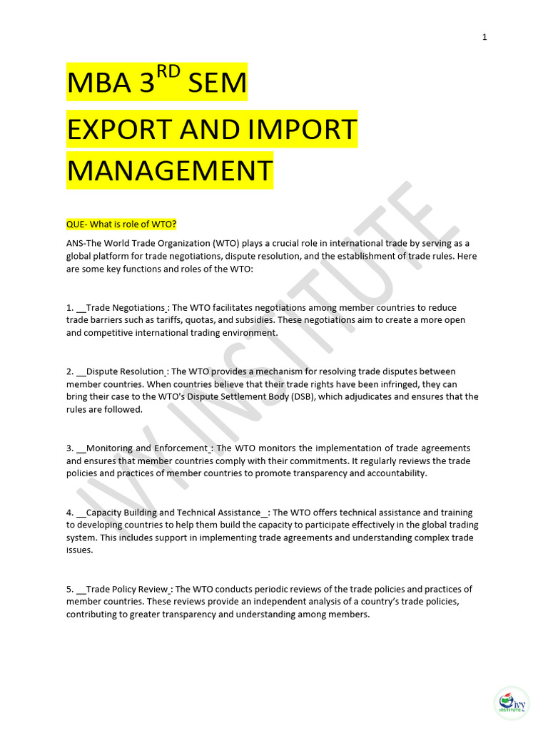 EXPORT IMPORT MGT | PDF | World Trade Organization | Letter Of Credit