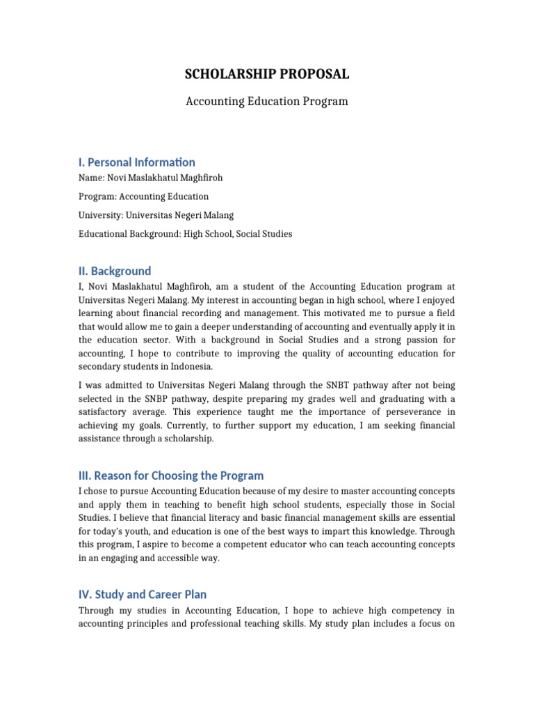 Scholarship Proposal Novi Maslakhatul Maghfiroh en No Logo | PDF ...