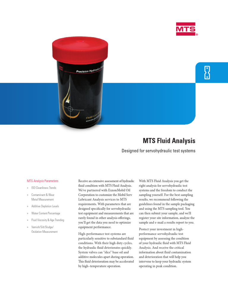 Mts Fluid Analysis Brochure | PDF | Viscosity | Lubricant