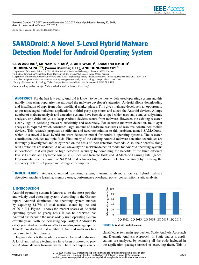 SAMADroid A Novel 3-Level Hybrid Malware Detection Model For Android Operating System | PDF ...