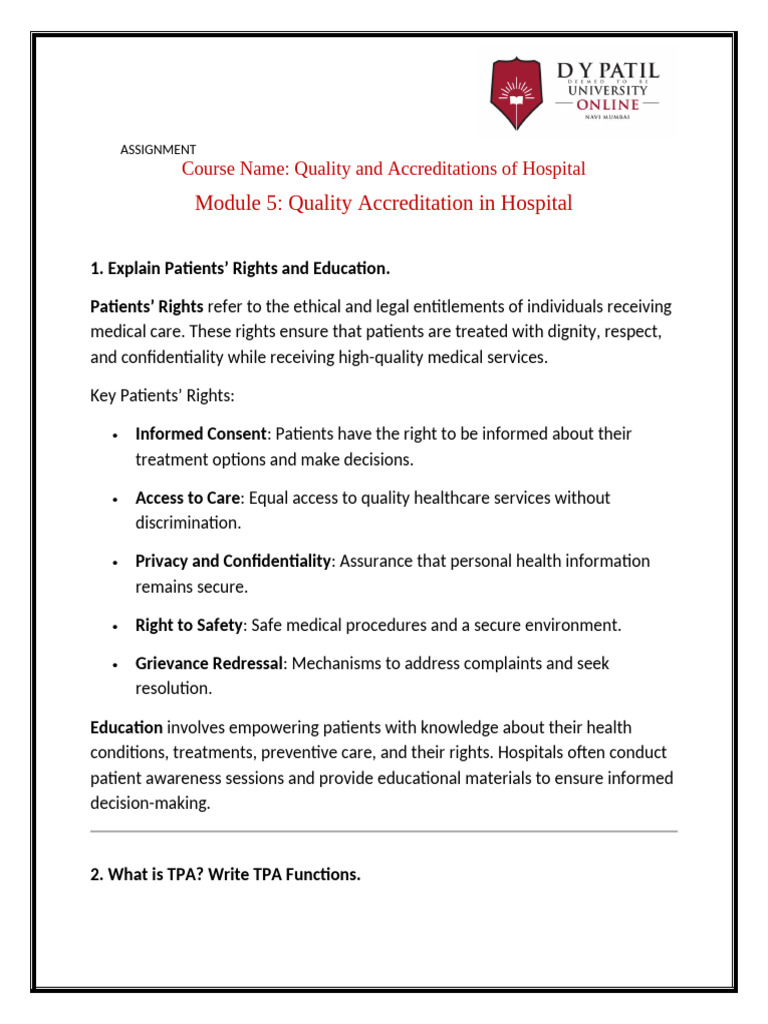 Module 5 Quality Accreditation in Hospital | PDF | Hospital | Patient