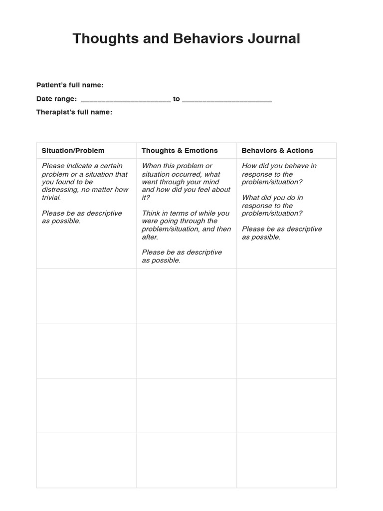 Thoughts and Behaviors Reflection Journal | PDF