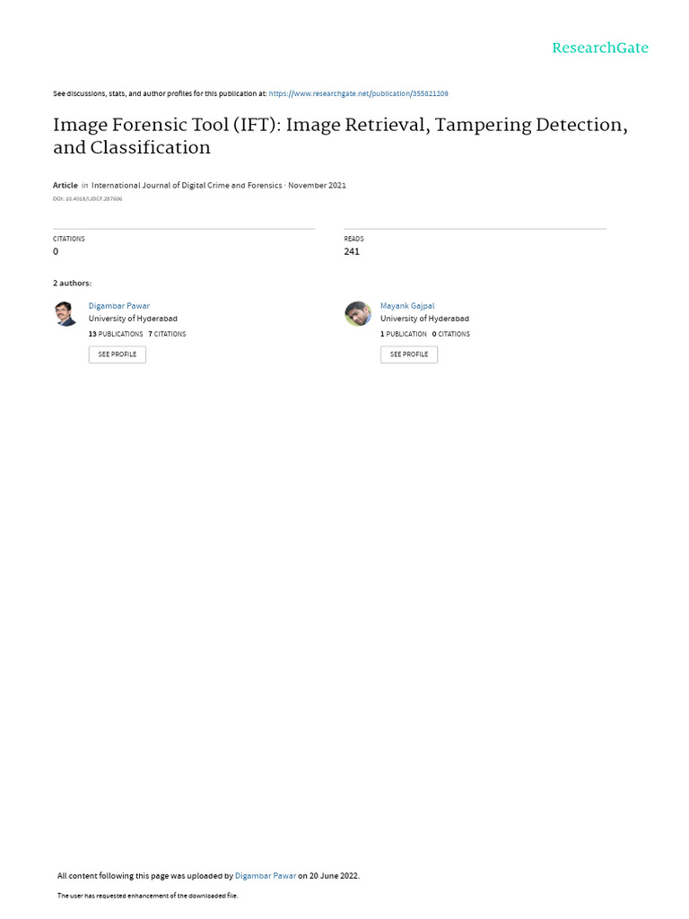 Image Forensic Tool IFT - Image Retrieval Tampering Detection and Classification | PDF | Data ...