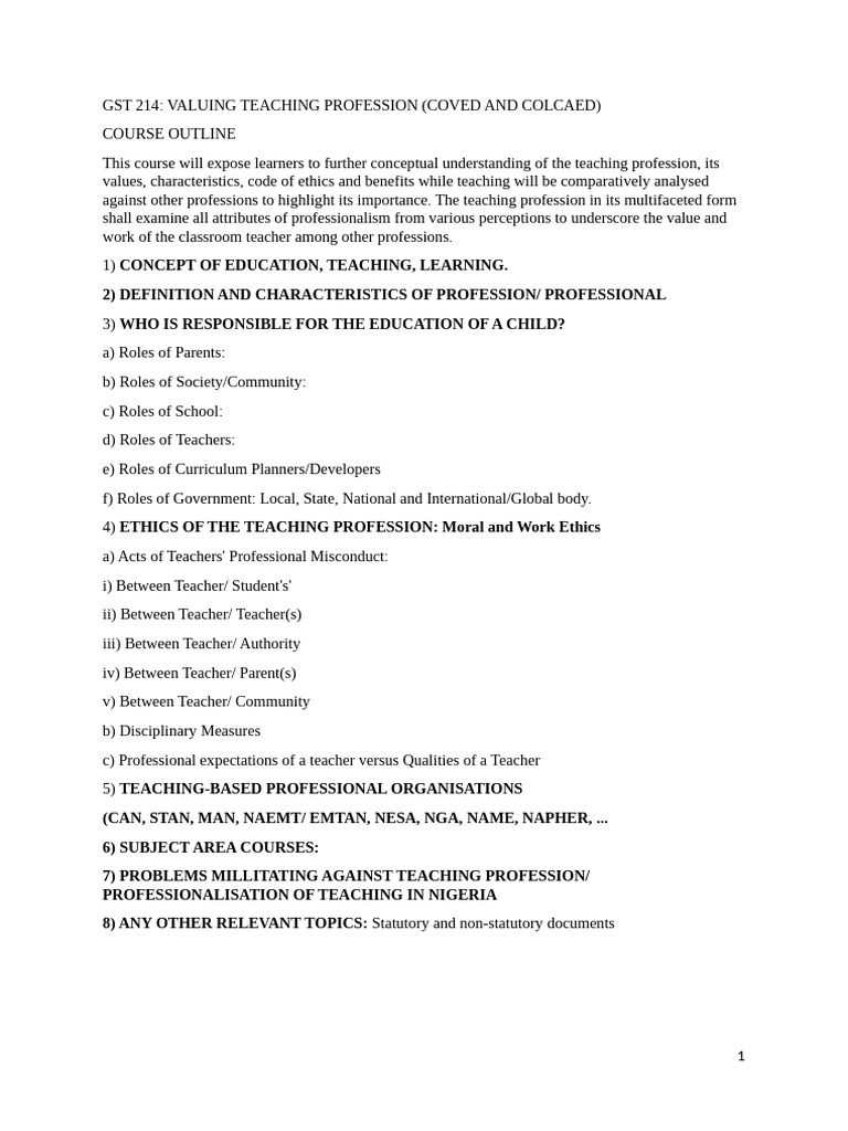 GST 214 Teaching Materials 2024-2025 Session | PDF | Teachers | Learning