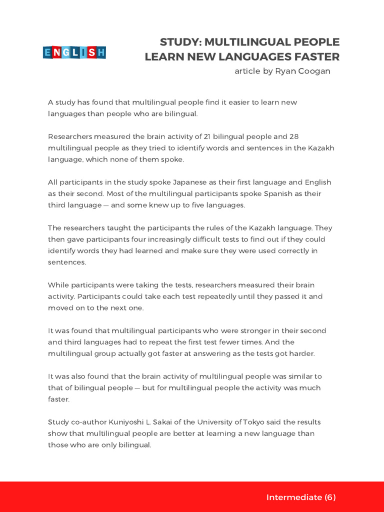 Multilinguals Learn Languages Faster | PDF | Multilingualism | English ...
