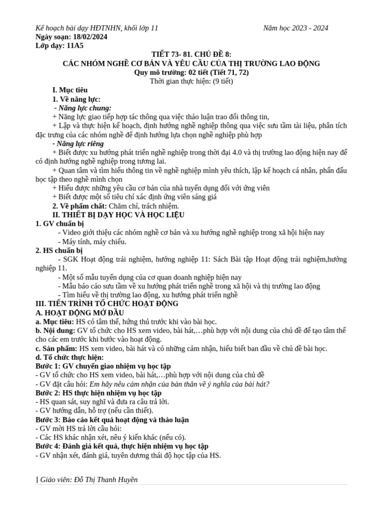 GA - HDTN - CHỦ ĐỀ 8 | PDF