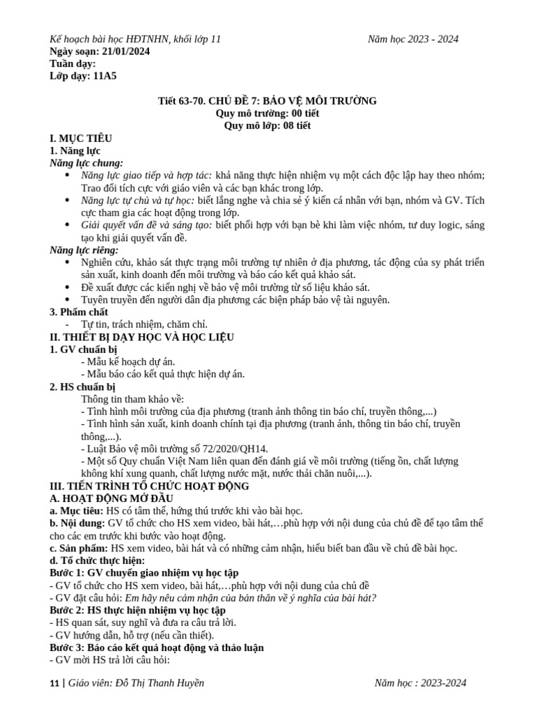 GA - HDTN - CHỦ ĐỀ 7 | PDF