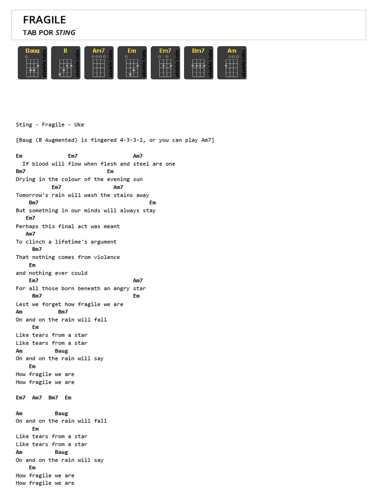 Fragile Tab por Sting - Ukulele Tabs | PDF