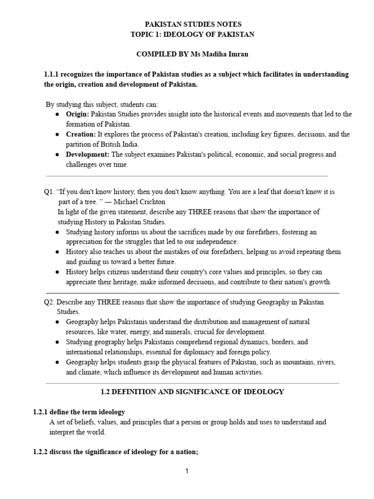 Ideology of Pakistan: Key Concepts Explained | PDF | Muhammad Ali ...