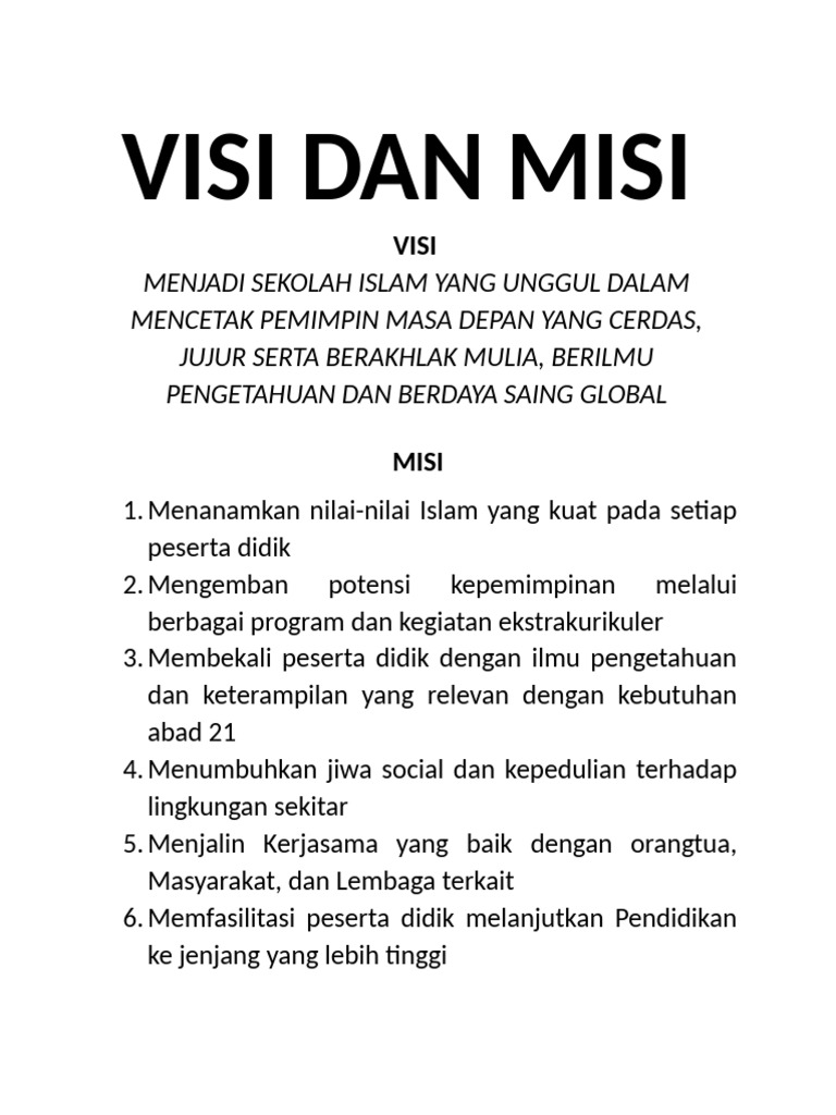 Visi Dan Misi SMP MLC | PDF