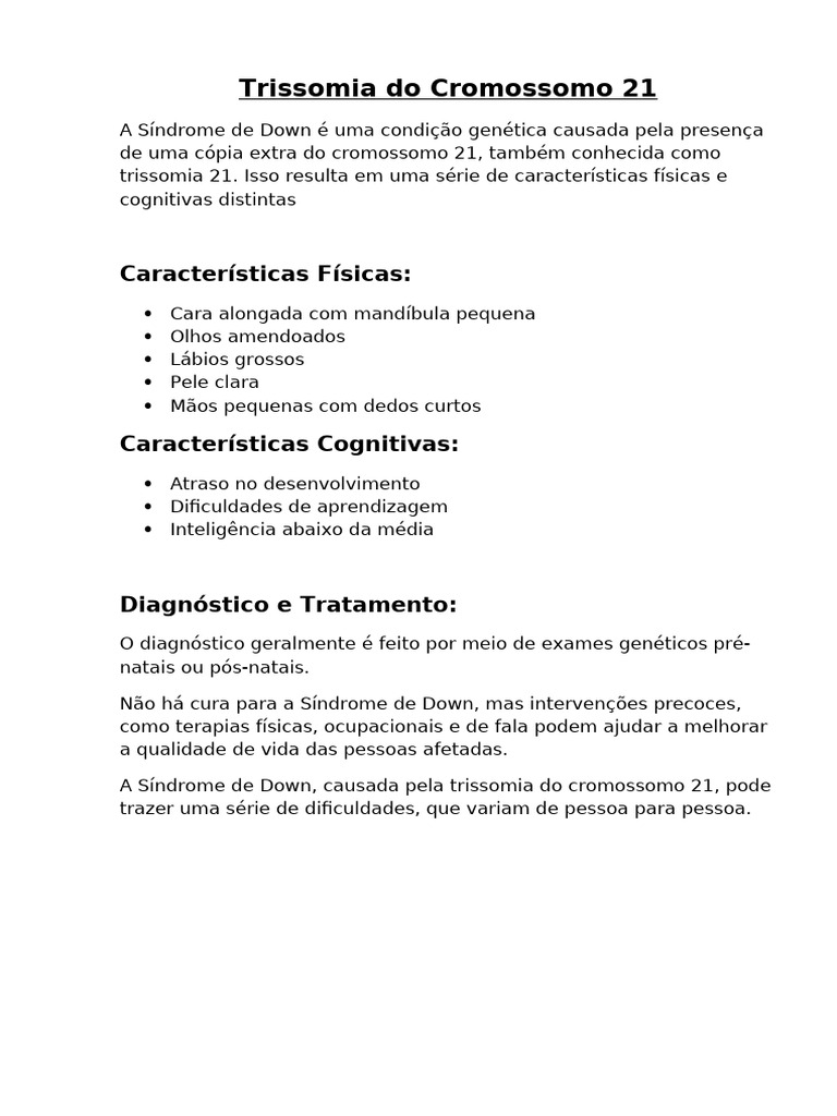 Trissomia Do Cromossomo 21 | PDF | Síndrome de Down | Deficiência ...